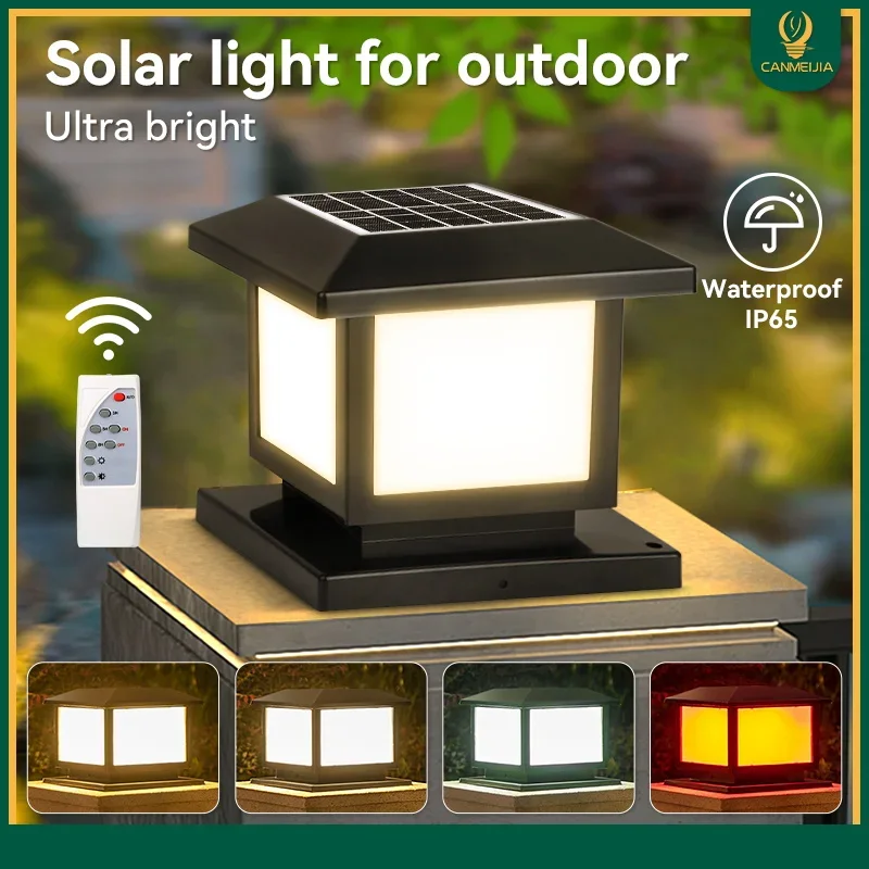 LED-Solar-Pole-Lamp-with-Remote-Control-Timable-Outdoor-Lighting-Garden ...