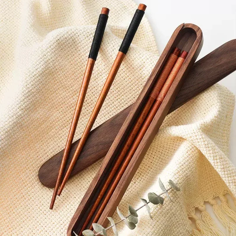 Walnut Chopsticks Box High-grade Solid Wood Cutlery Box Chopsticks Set ...