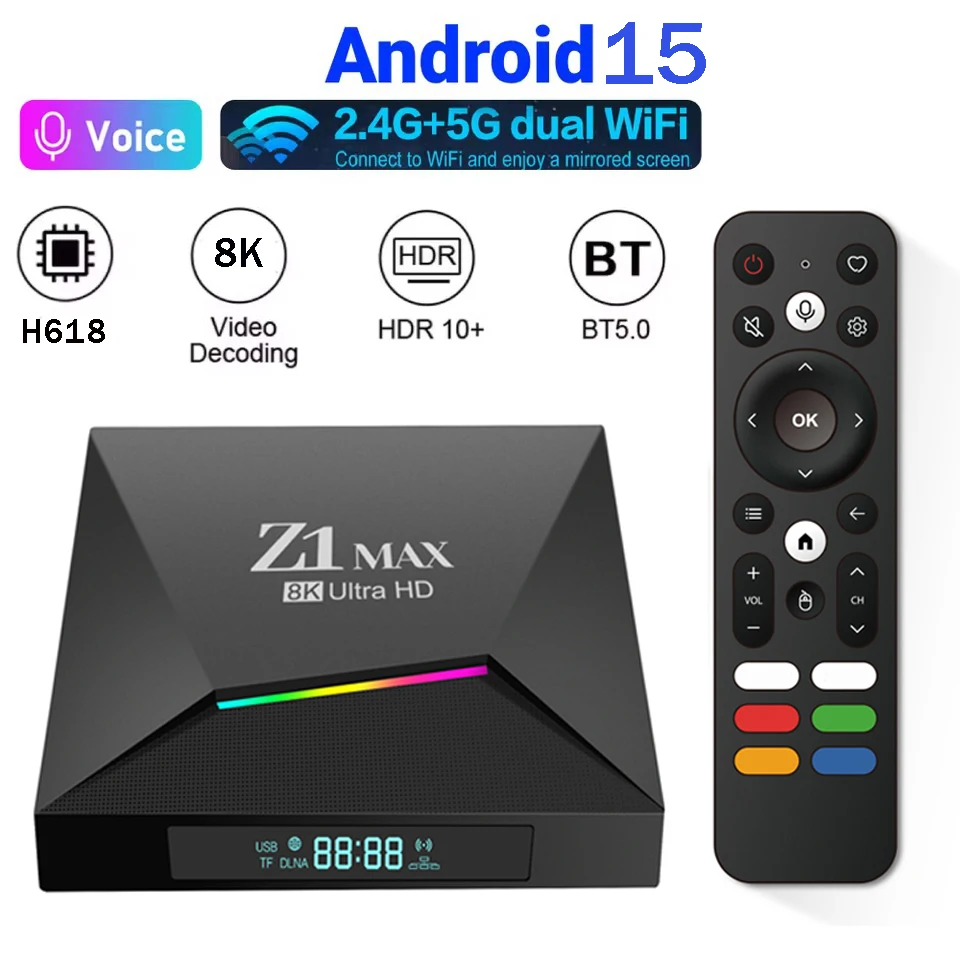 Z1 Max Android 15 Smart TV Box Allwinner H618 Quad Core 4G 5G WiFi Dual ...
