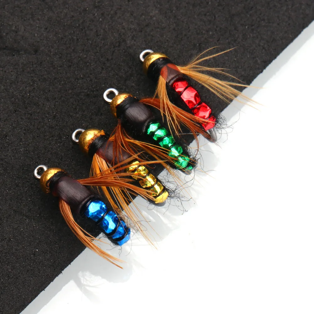 1-6PCS Bead Head Fast Sinking Nymph Scud Fly Bug Worm Trout Fishing ...