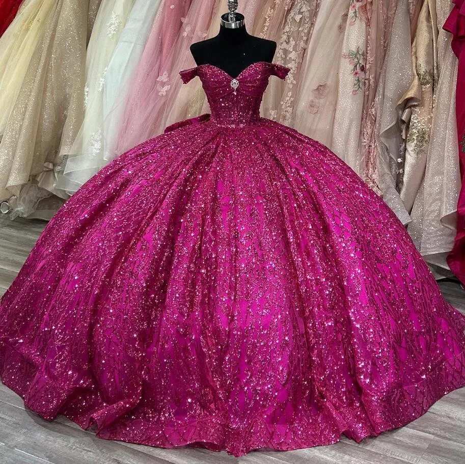 Fuchsia-Purple-Sparkly-Princess-Quinceanera-Dresses-Off-Shoulder ...