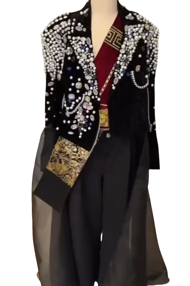 Handmade Customized Men and Woman Pearls Crystal Stage Costumes Fashion ...