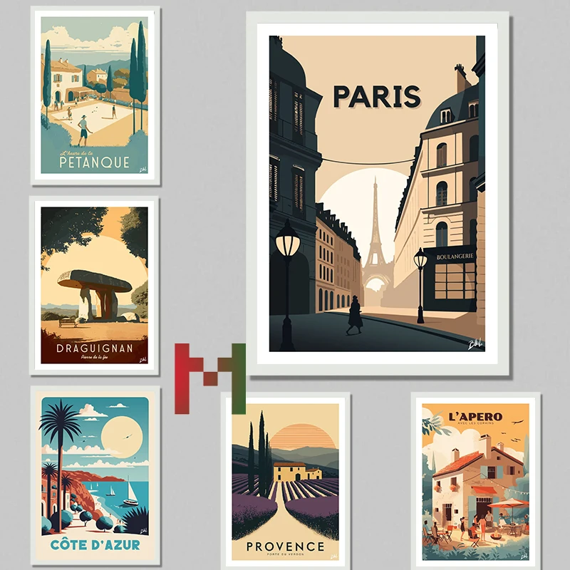 France-Travel-Poster-Canvas-Printing-Abstract-France-Cities-Landscape ...
