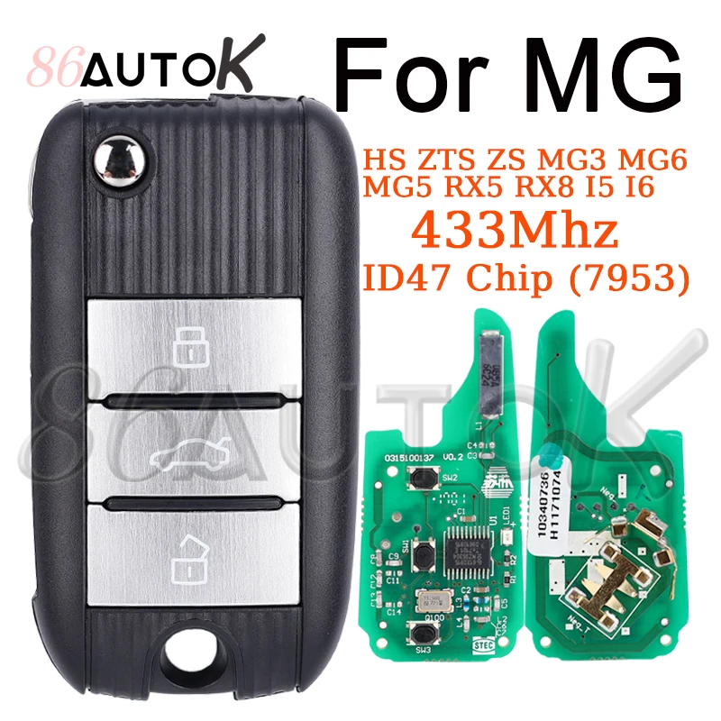 Auto Smart Remote Key 433Mhz with ID47 Chip (7953) for MG HS ZTS ZS MG3 ...