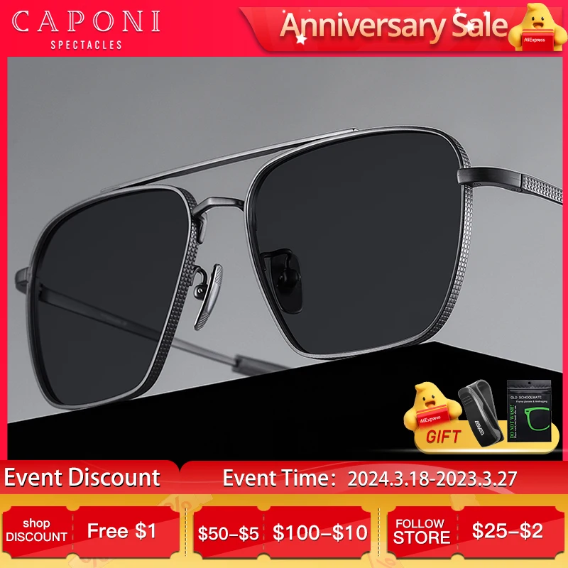 CAPONI Pure Titanium Eye Glasses Frame For Men Square Anti Blue Light ...