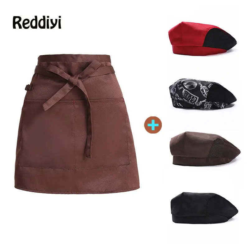 Catering Kitchen Short Apron Breathable Chef Berets Hotel Waitress ...