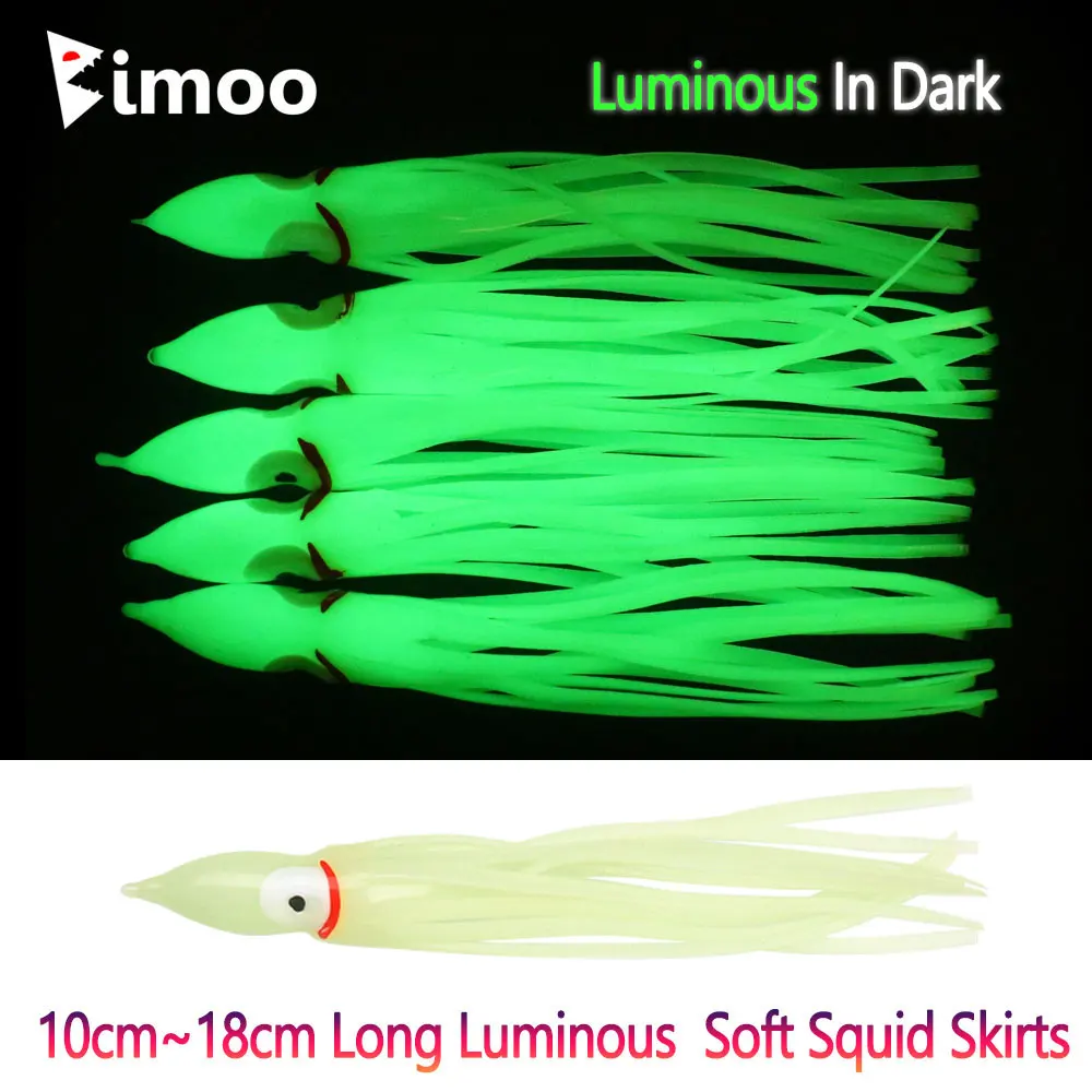 Bimoo 5pcs 10cm 12cm 15cm 18cm Luminous Soft Squid Skirts lures Bulb ...