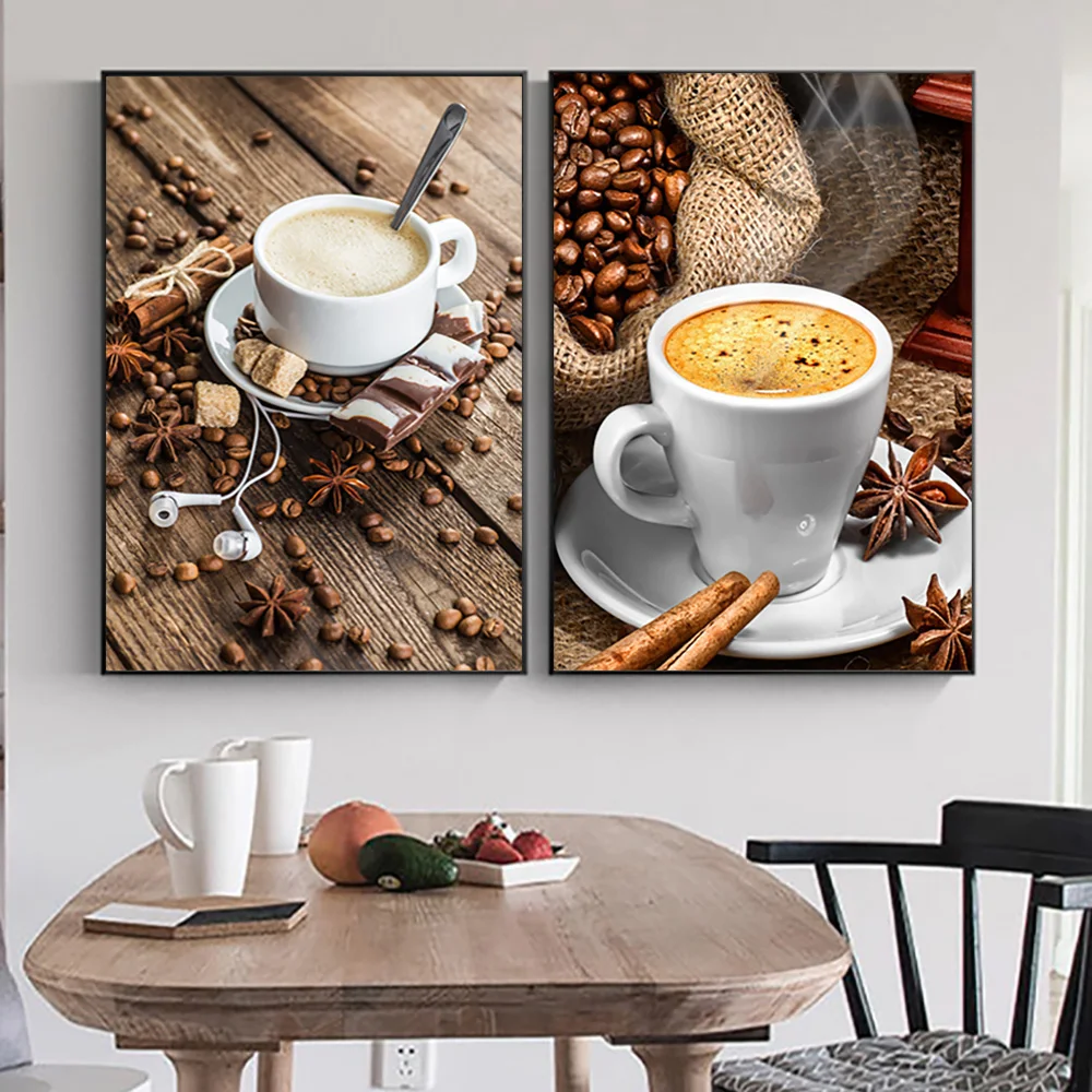 Chocolate-Coffee-Bean-Breakfast-Wall-Art-Canvas-Painting-Delicious-Food ...