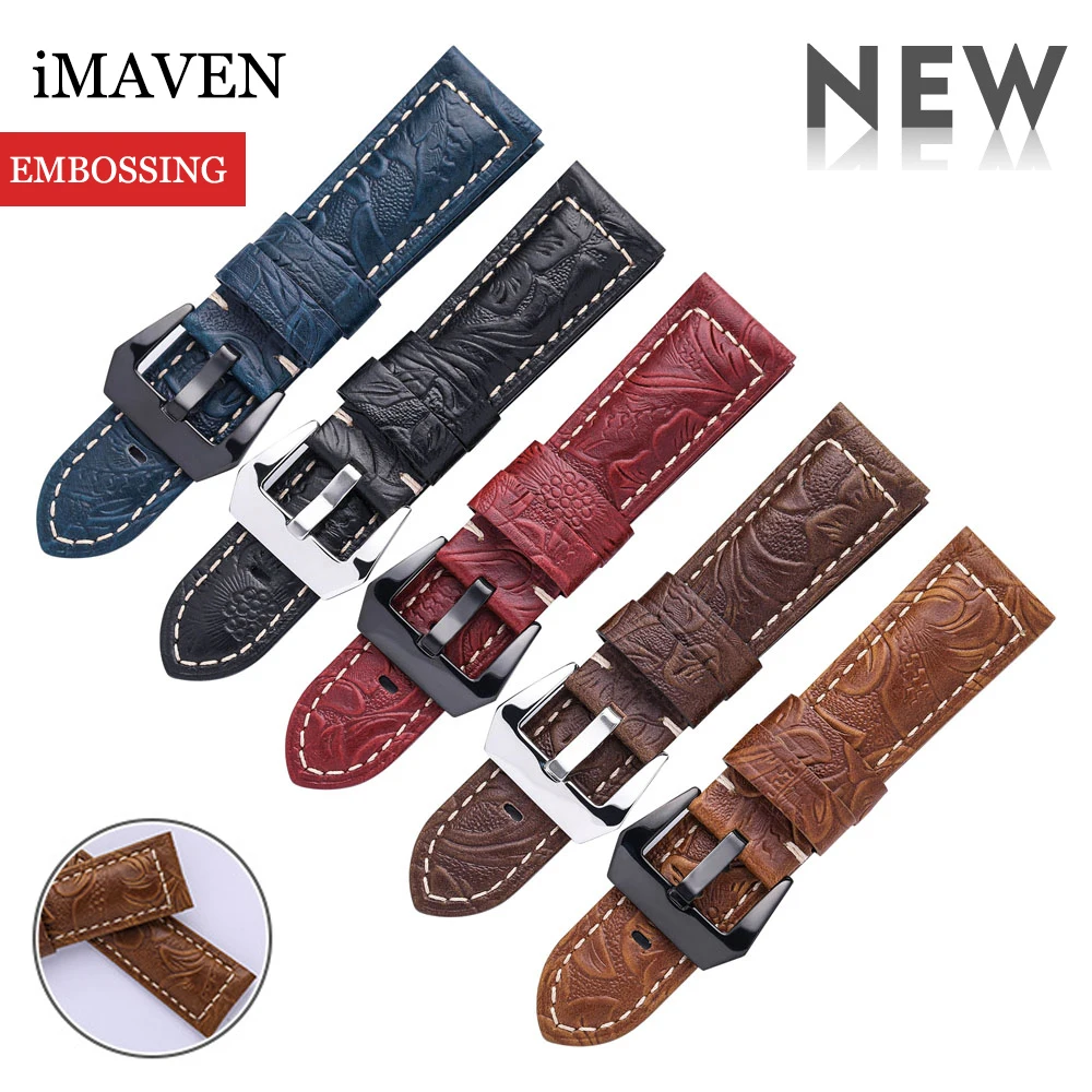 Leather-Watch-Band-Embossing-Replacement-For-Panerai-Belt-Watch-Strap ...