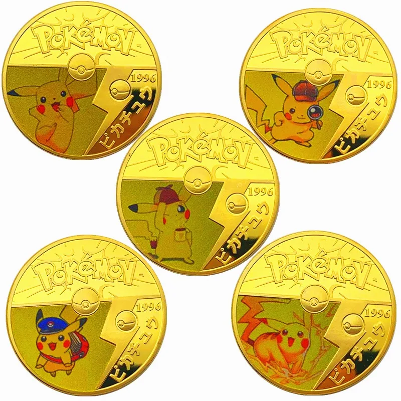 Pokemon 5 tipos de ouro chapeado pikachu coleção moedas bonecas ...