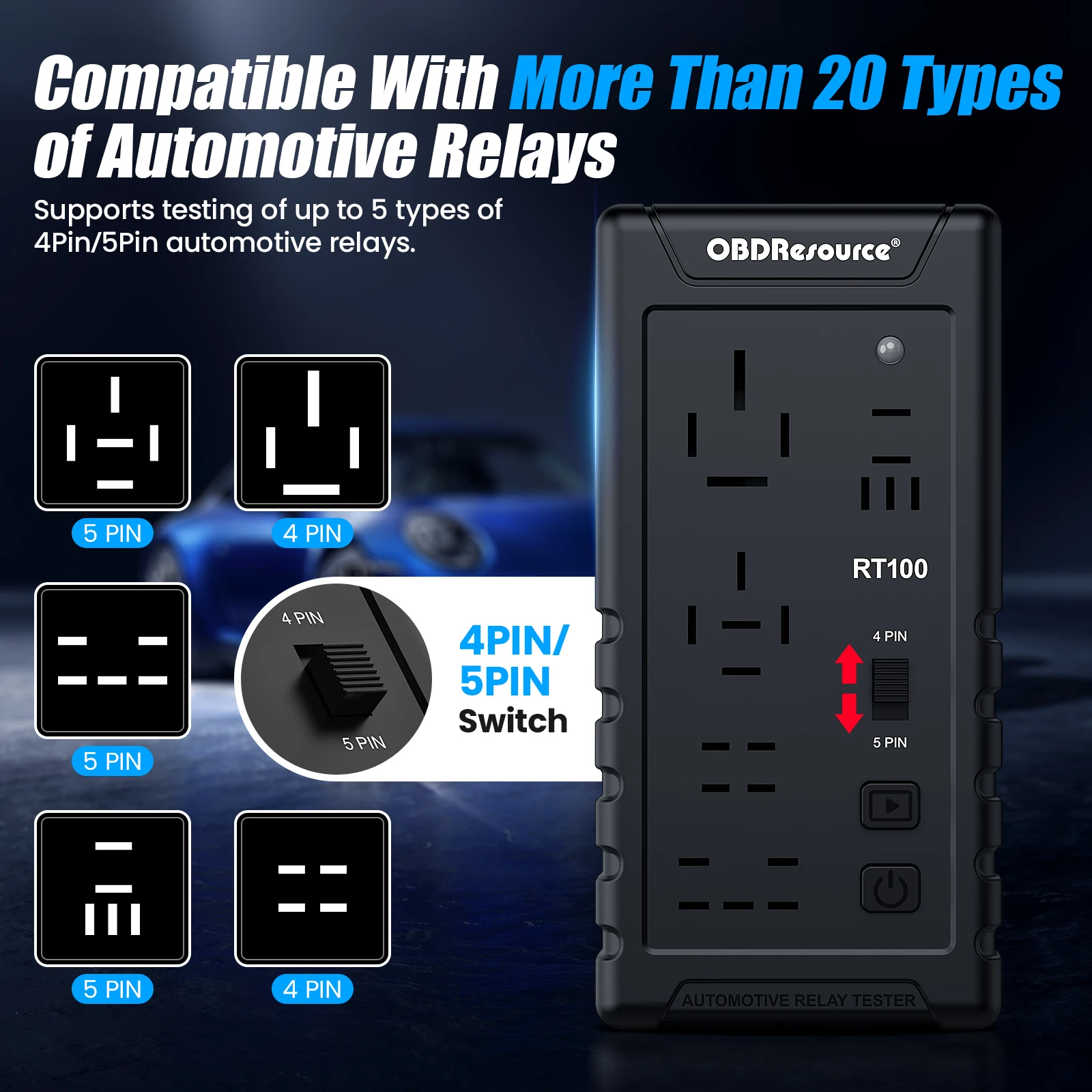 12V 24V Automotive Relay Tester RT100 4PIN And 5PIN Socket Battery ...