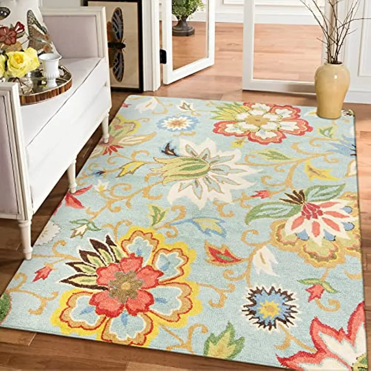 Machine-Washable-Vintage-Floral-Living-Room-Area-Rugs-Bedroom-Non-Slip ...