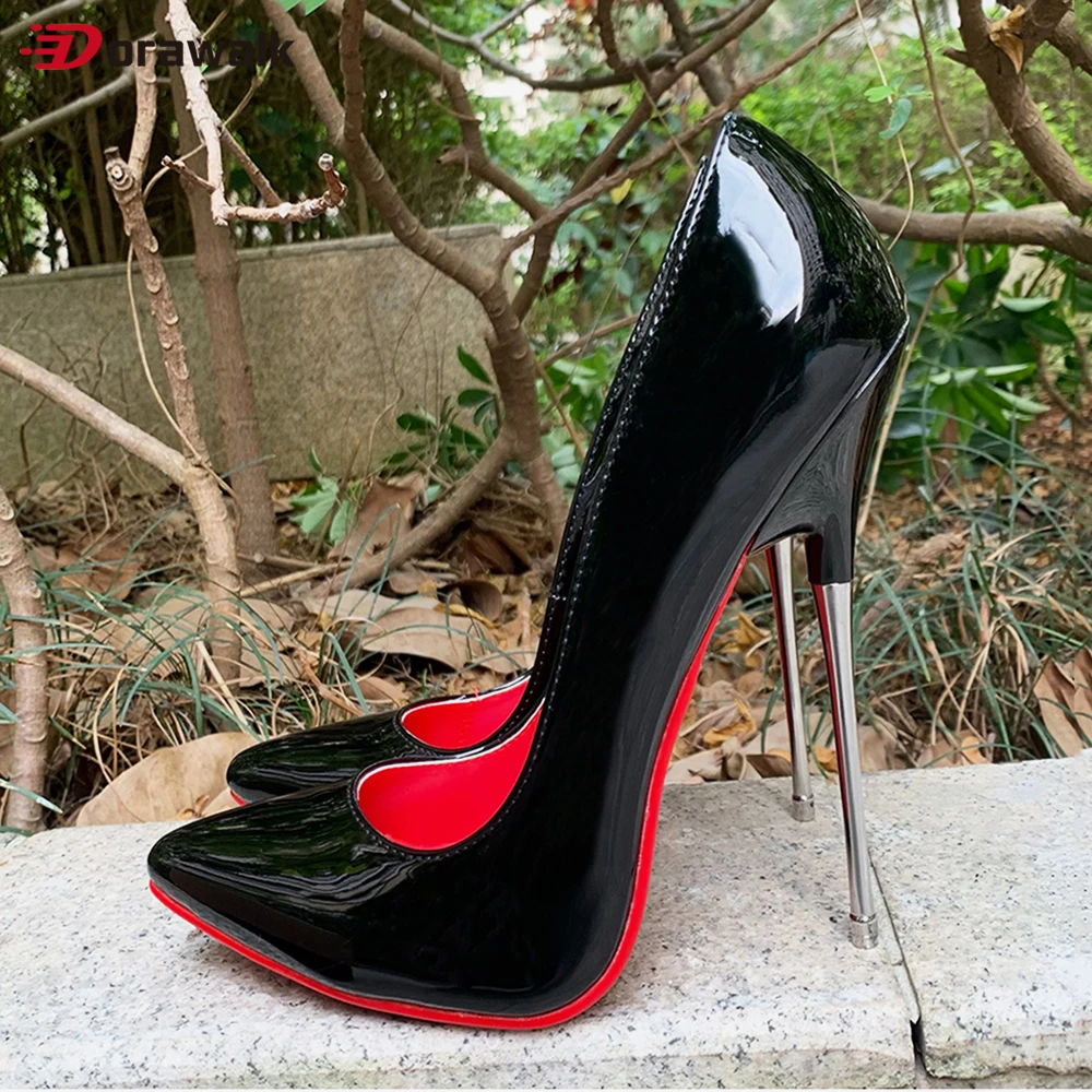 Escarpins-talons-hauts-en-m-tal-extr-me-pour-femmes-noir-rouge-int ...