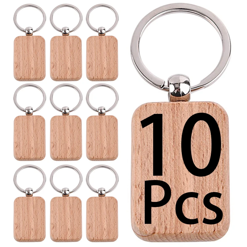 10Pcs-Blank-Wooden-Keychain-Rectangle-Wood-Keyrings-Key-Chain-Tags-Wood ...