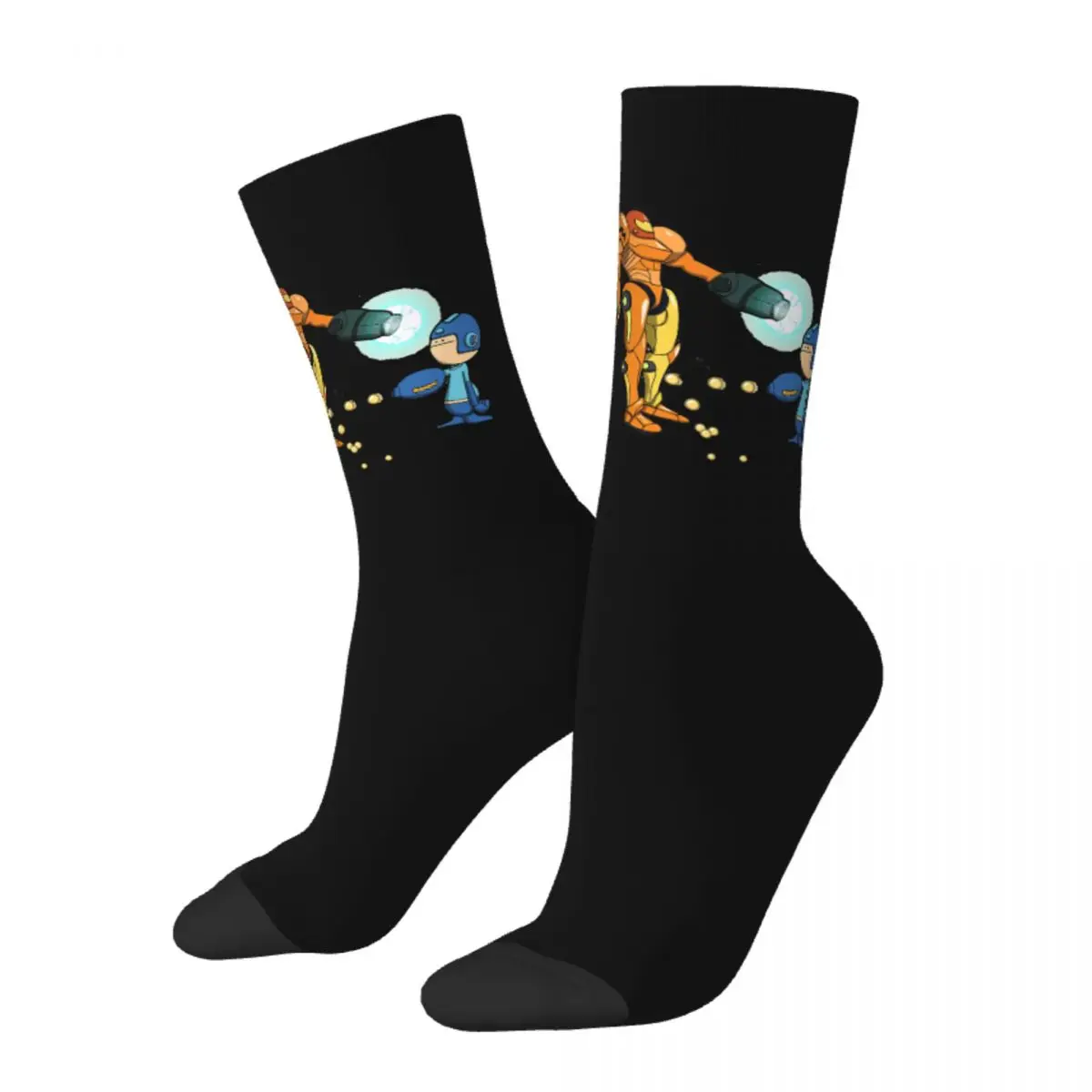 Funny Crazy Sock for Men Samus Vs Mega Hip Hop Vintage Metroid Zero ...