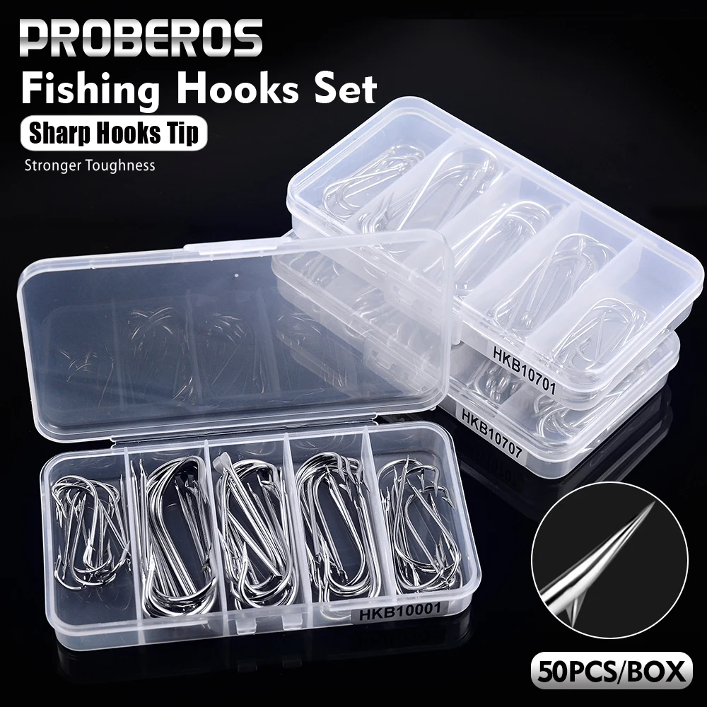 PROBEROS-50-pcs-box-fishing-hook-suit-high-carbon-steel-sharp-durable ...