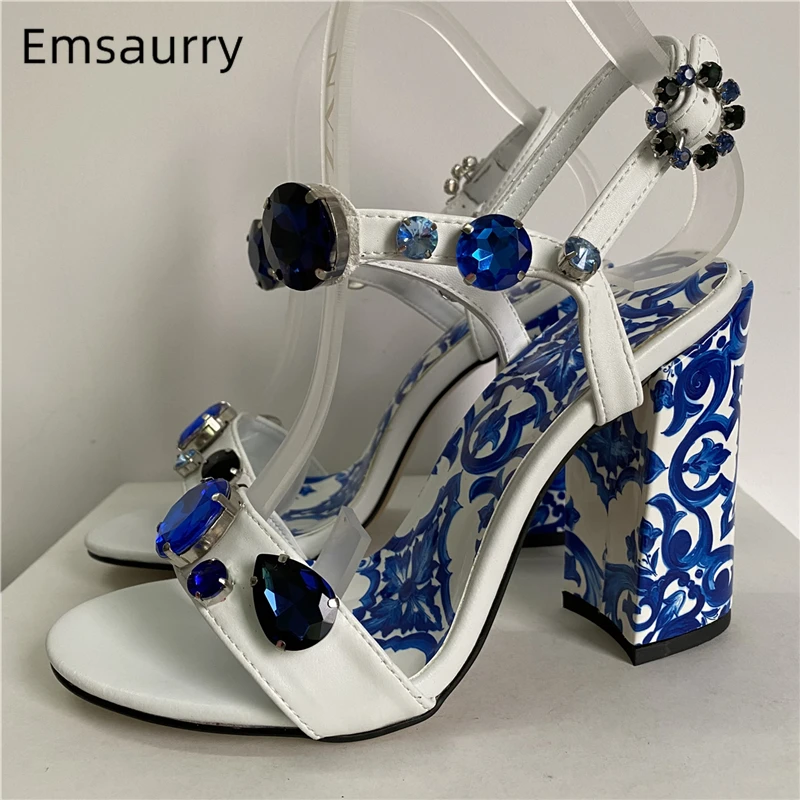 Luxury-Diamond-Crystal-Decor-Modern-Sandals-Women-Blue-And-White ...