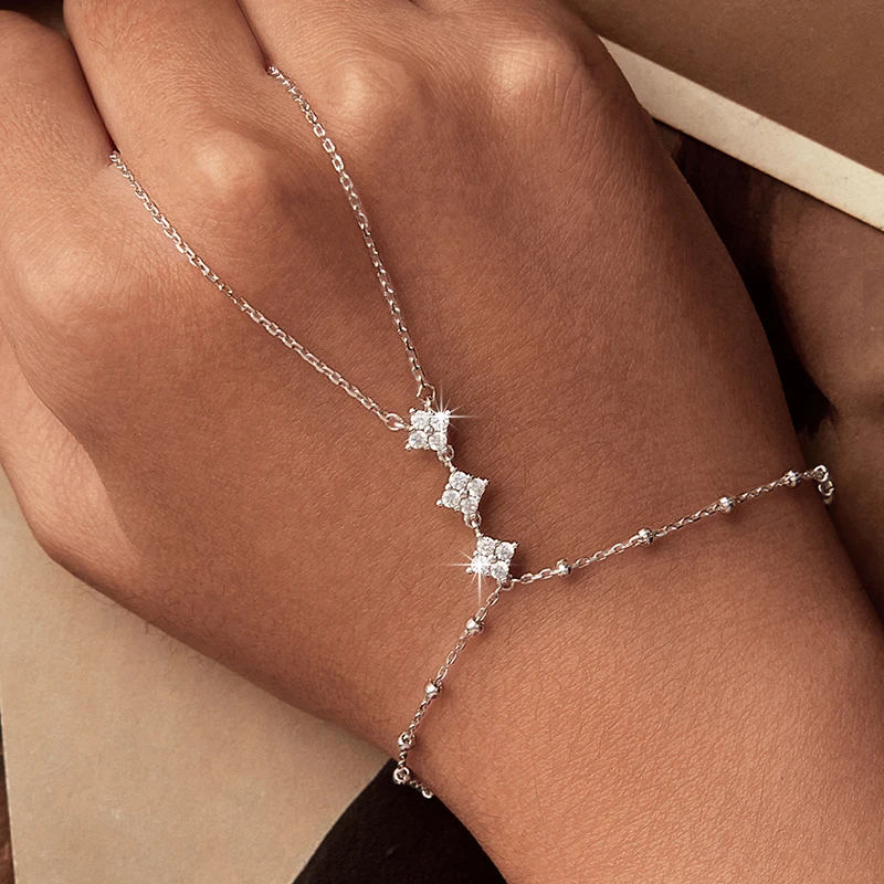 BAMOER 925 Sterling Silver Hand Chains Bracelet for Women, Dainty Four ...