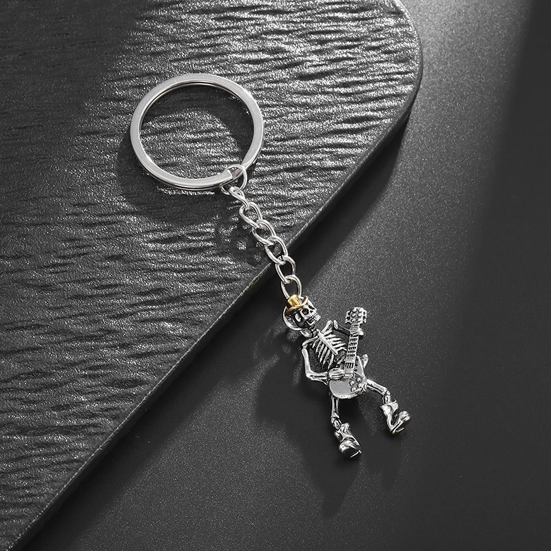 Hip-Hop-Guitar-Skull-Keychain-Men-s-Motorcycle-Rock-Pendant-Keychain ...