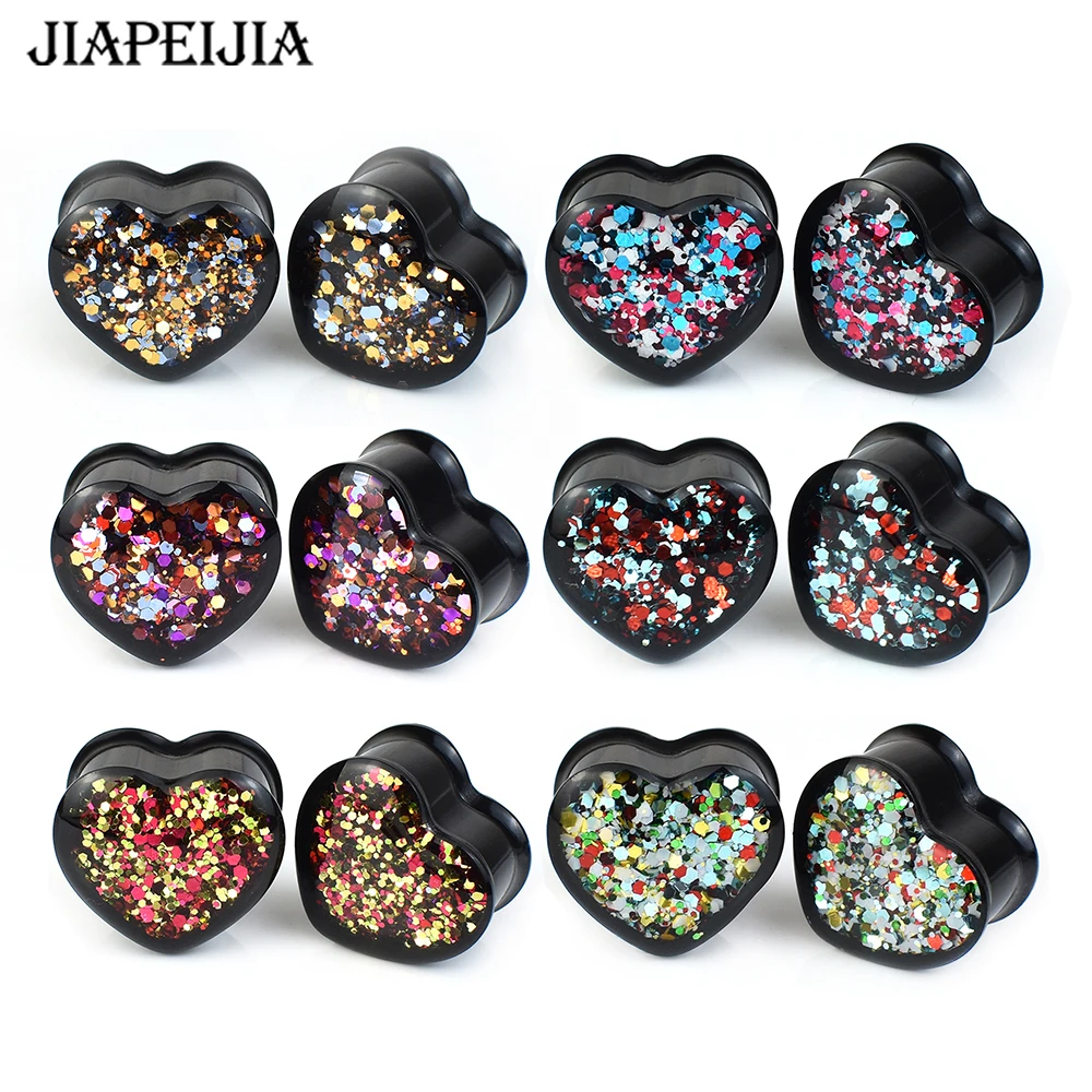 2Pcs-Multicolor-Sequin-Acrylic-Ear-Gauge-Tunnels-Plugs-Heart-shaped-Ear ...