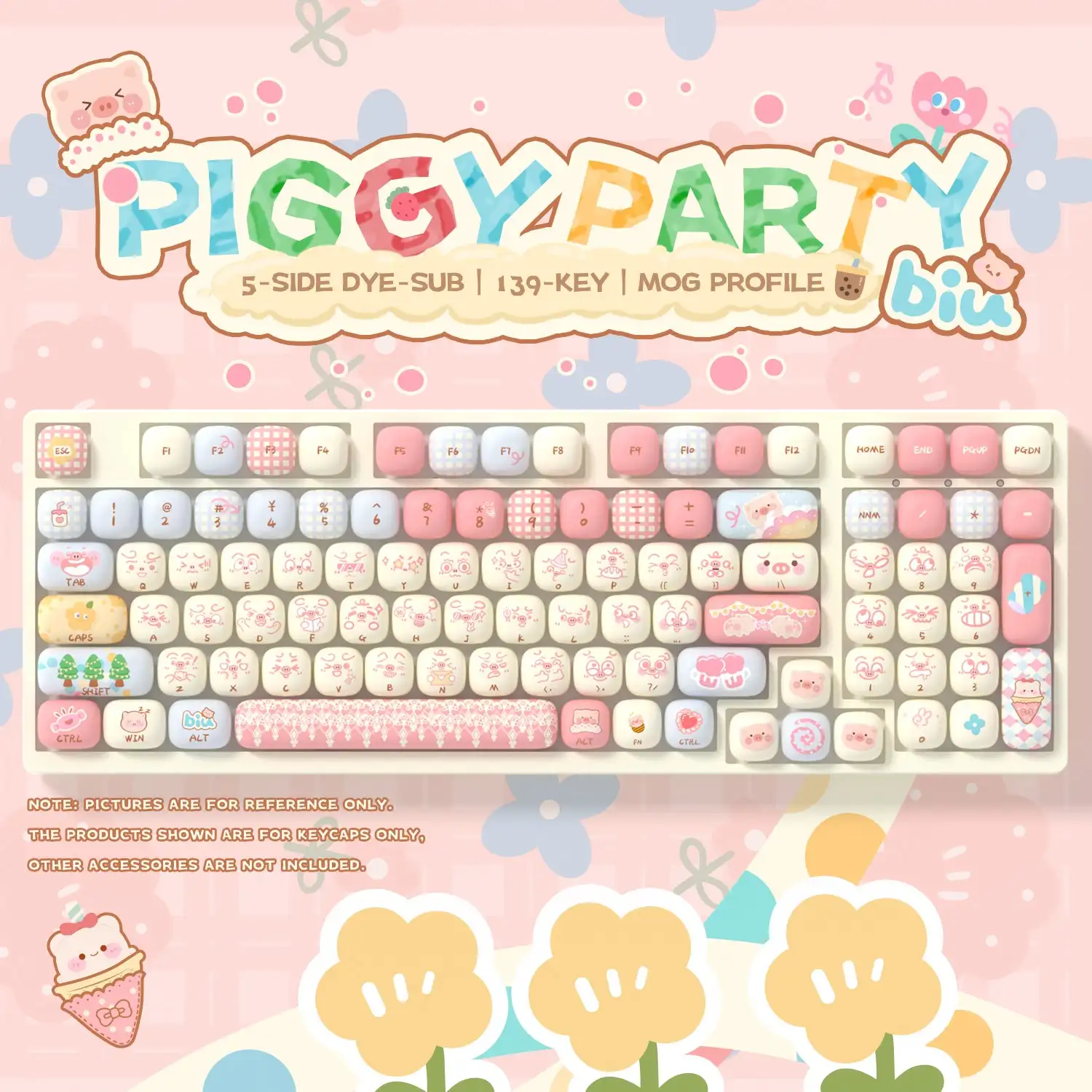 Akko-Piggy-Party-Keycap-Set-139-key-Cute-Cartoon-PBT-Dye-sublimation ...