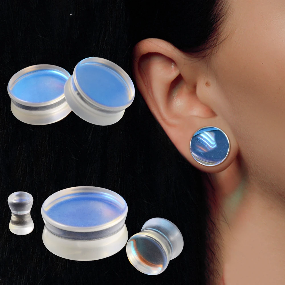 Pair-Top-Quality-Double-Flare-Iridescent-Glass-Flashback-Ear-Plugs-AB ...