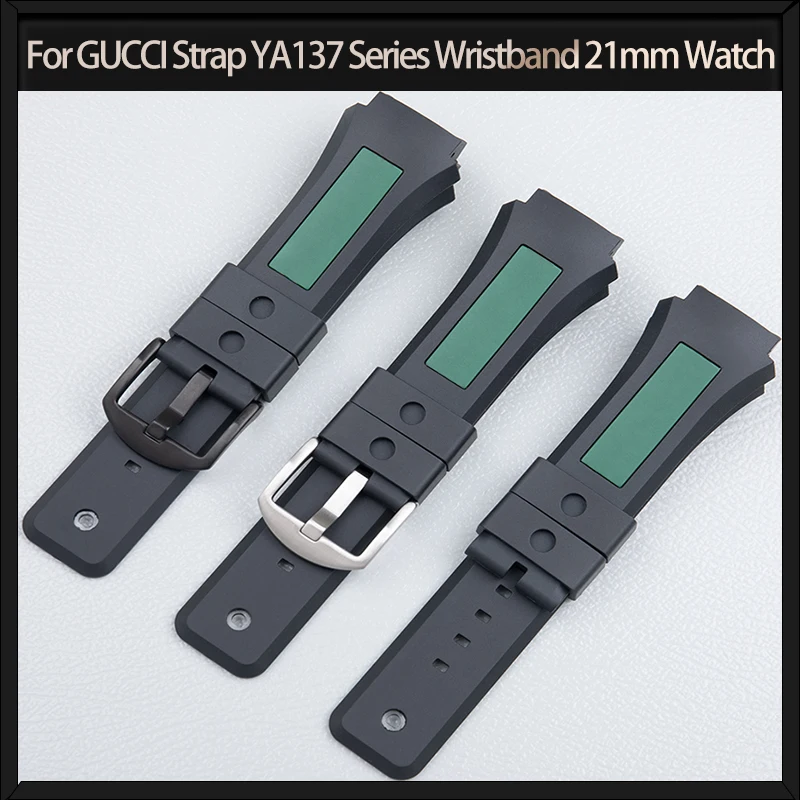 Soft-Black-Rubber-Watchband-Replace-For-Gucci-Strap-YA137-Series ...