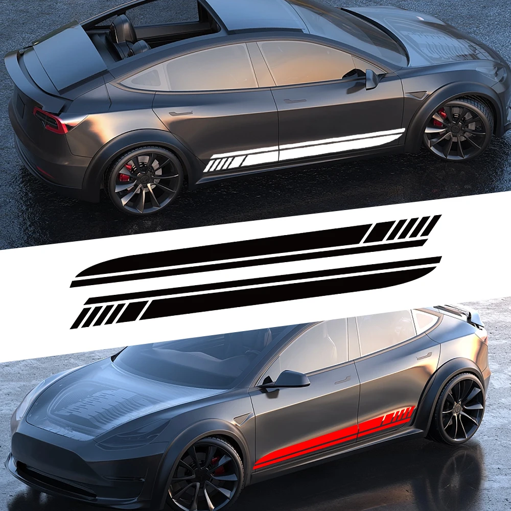 2PCS Car Door Side Skirt Stripes Stickers Decals For Tesla Model Y 3 ...