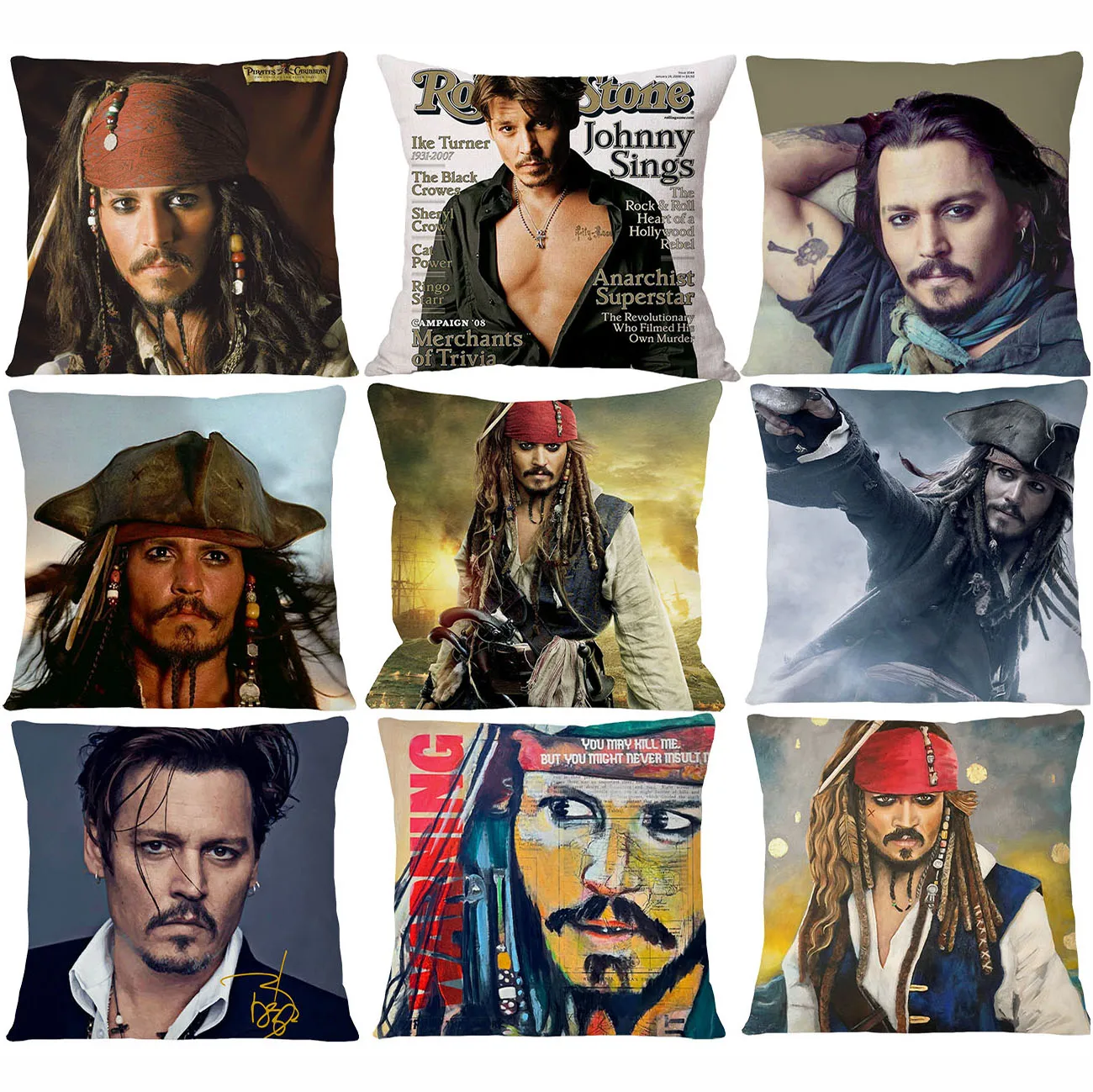 Movie Star Portrait Posters Johnny Depp Cushion Cover Decorative Pillow ...