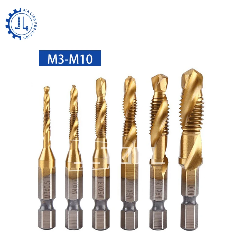 5pc/6pc Hss Screw Thread Metric Tap Drill Bit M3-m10 Shank Titanium ...