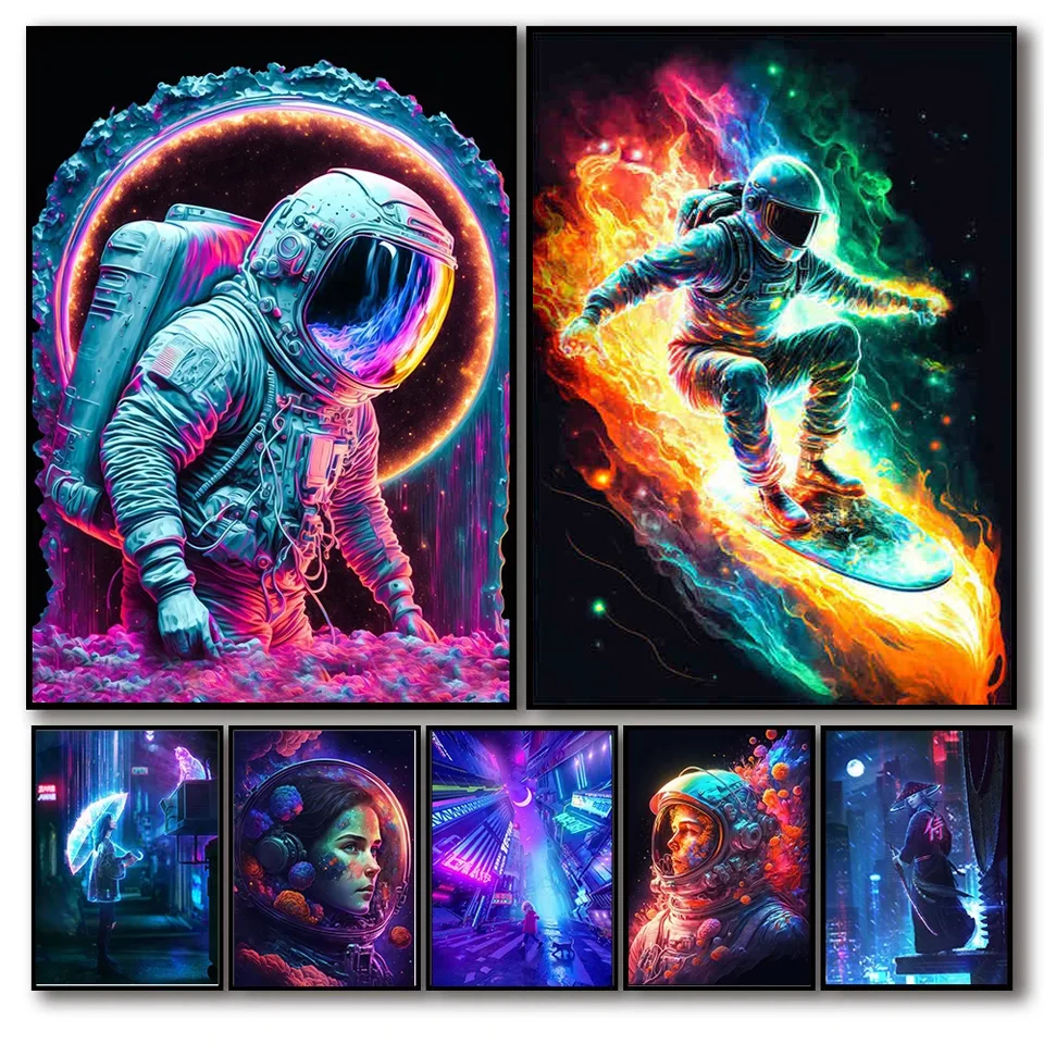 Diamond Painting Neon Punk Pop Art Astronaut Space Diamond Embroidery ...