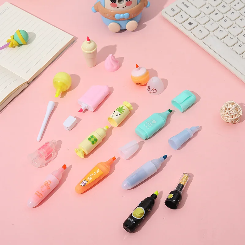 6Pcs/Lot Cute Cartoon Cat/Lollipop/Sugar Highlighters School Office ...