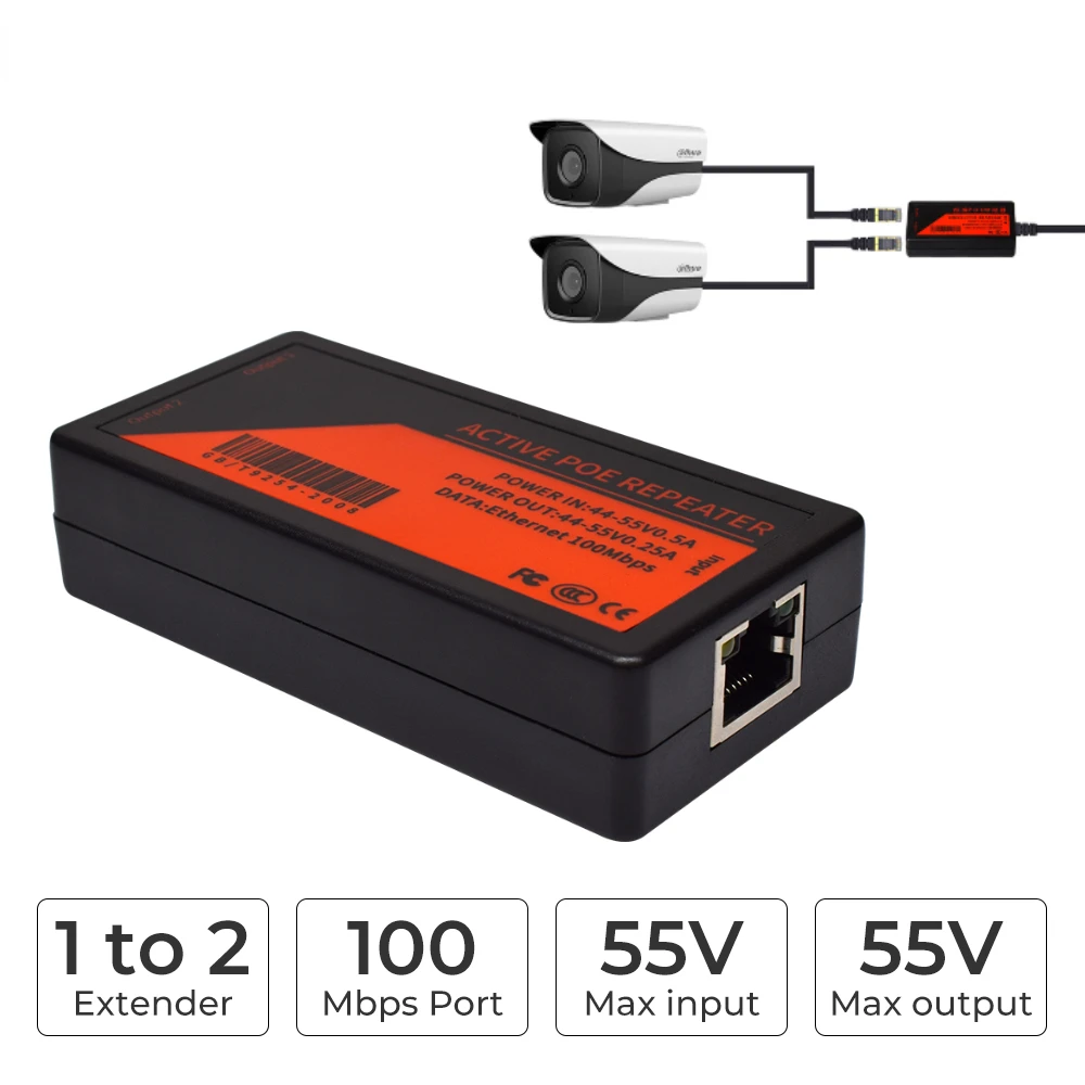 2 Ports POE Repeater Standard Camera Adapter Splitter Network Extender ...