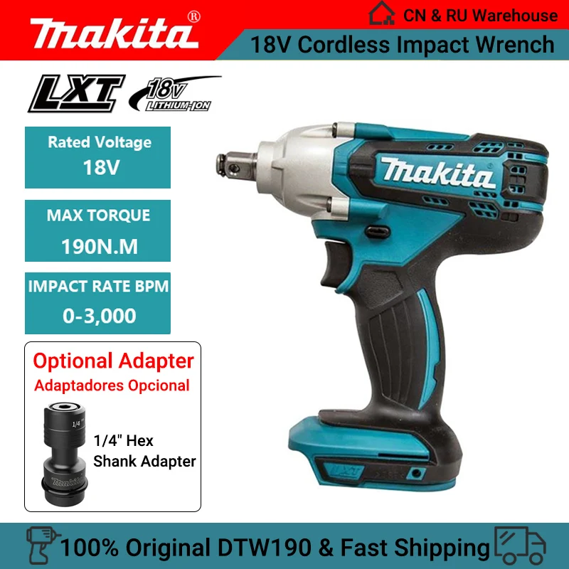 마키타 DTW190 무선 전기 렌치, 18V 리튬 배터리 임팩트 렌치, 190 N · m 토크, 1/2 인치 자동 수리 소켓 ...