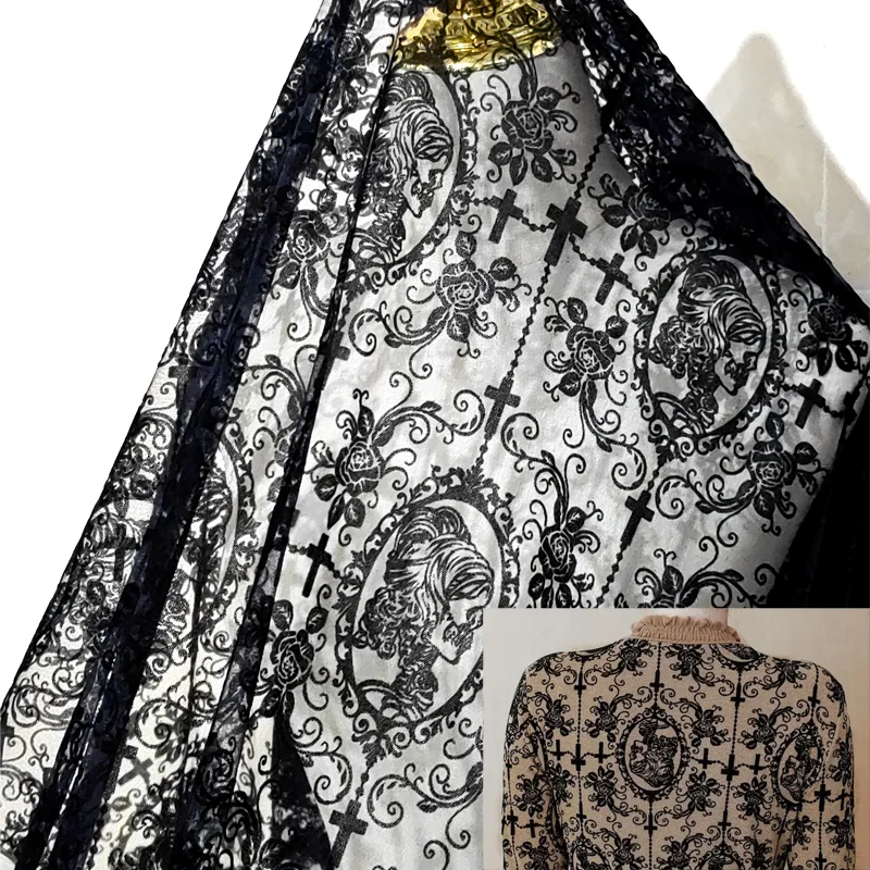150x50cm Gothic Lolita Black Lace Mesh Cloth DIY women's Background ...