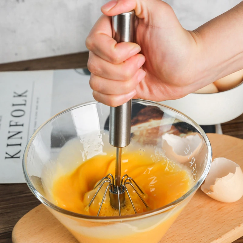 Household Semi Automatic Rotating Egg Beater 304 Stainless Self Turning ...