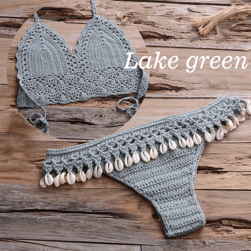 Women Large Size Swimwear Knitted Halter Bikini Top Bra Sexy Beach ...