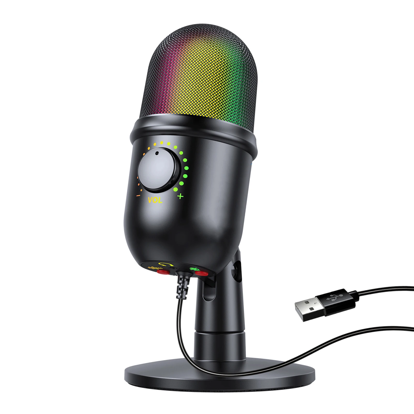 Usb Microphone With Rgb Lighting Effect One-button Mute Real-time ...