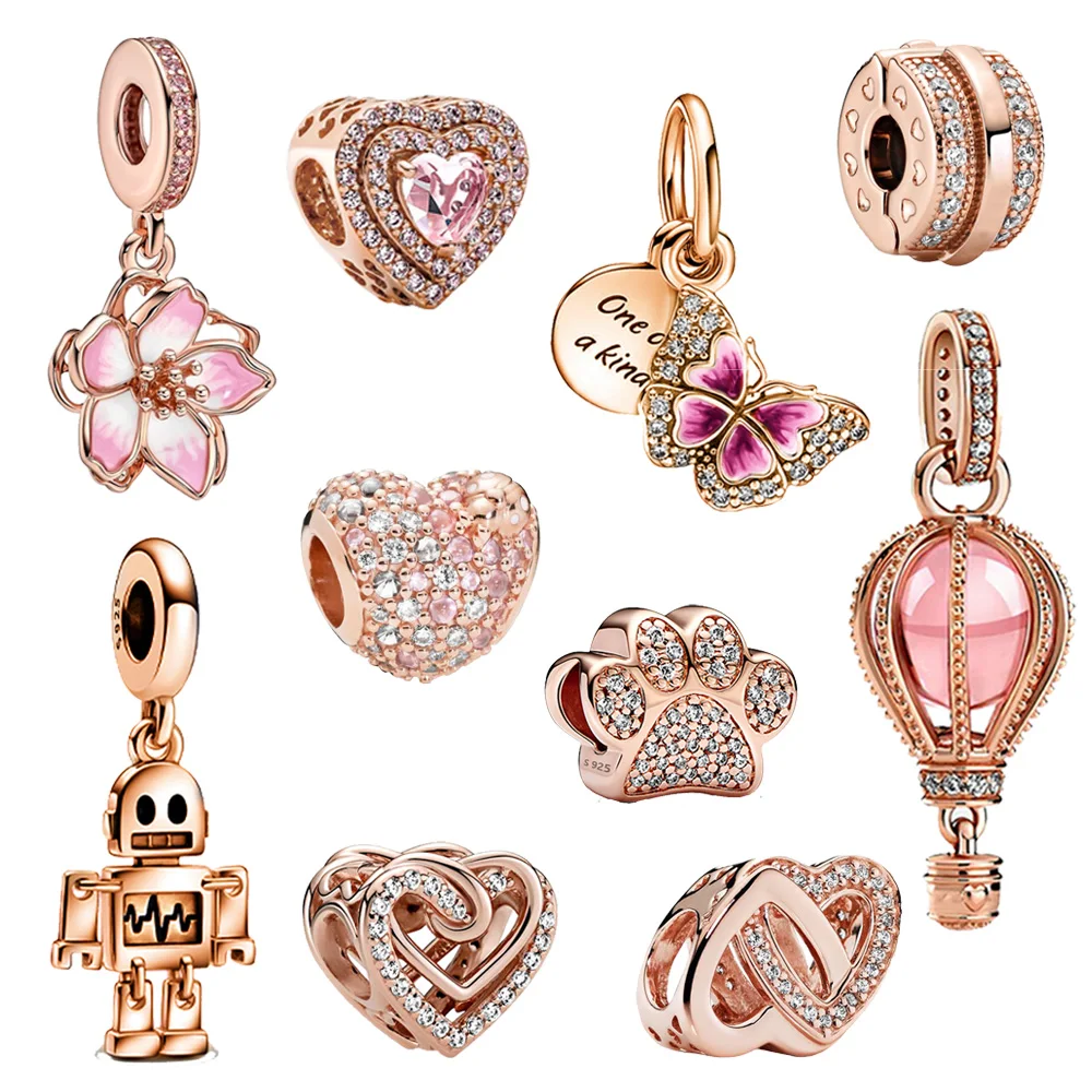 Encantos Pandora originais para fazer jóias, pingente de ouro rosa, cor ...