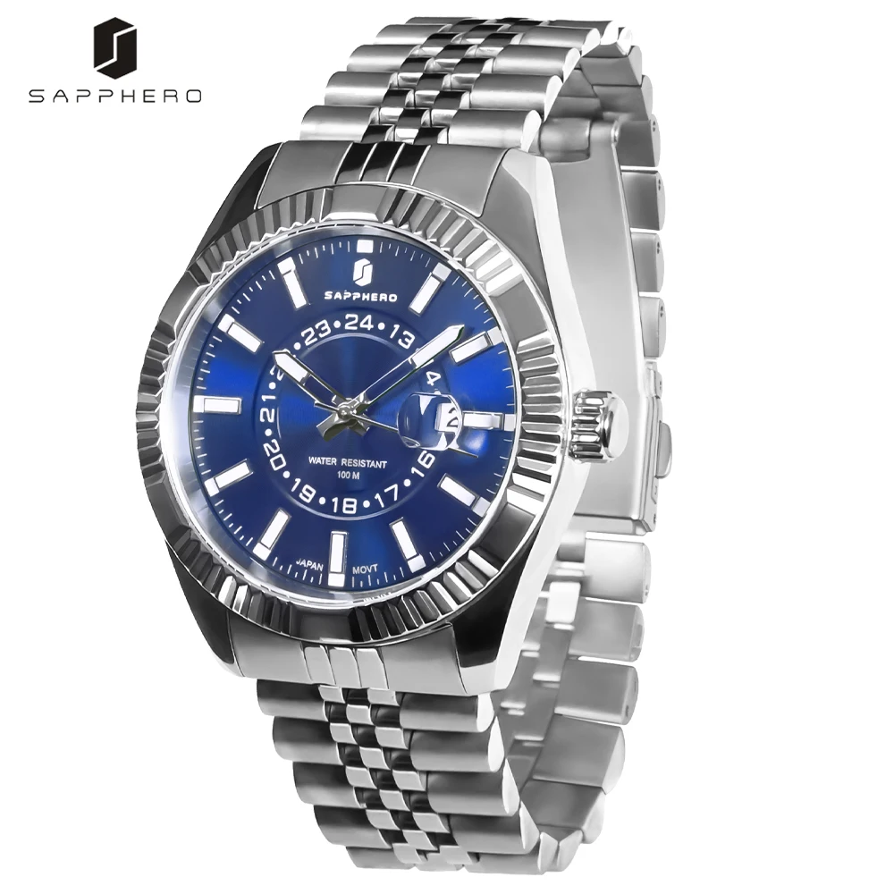 SAPPHERO-Mens-Watches-Stainless-Steel-Wristwatch-100M-Water-Resistant ...