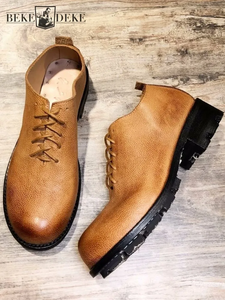 Vintage-Mens-Round-Toe-Block-Heels-Lace-Up-Business-Work-Shoes-Top ...