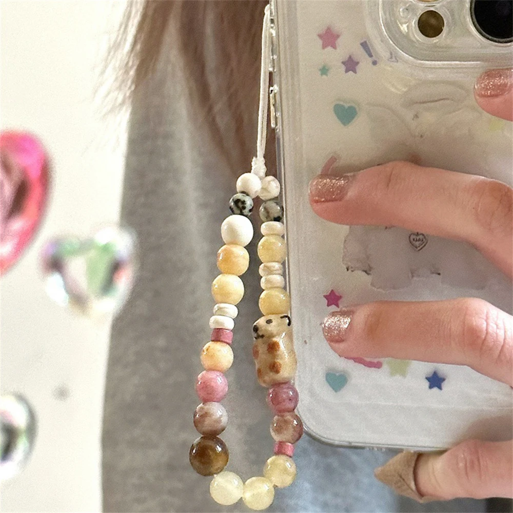 Korea-Cute-Ceramic-Bear-Beaded-Phone-Chain-Acrylic-Pendant-Keychain-For ...