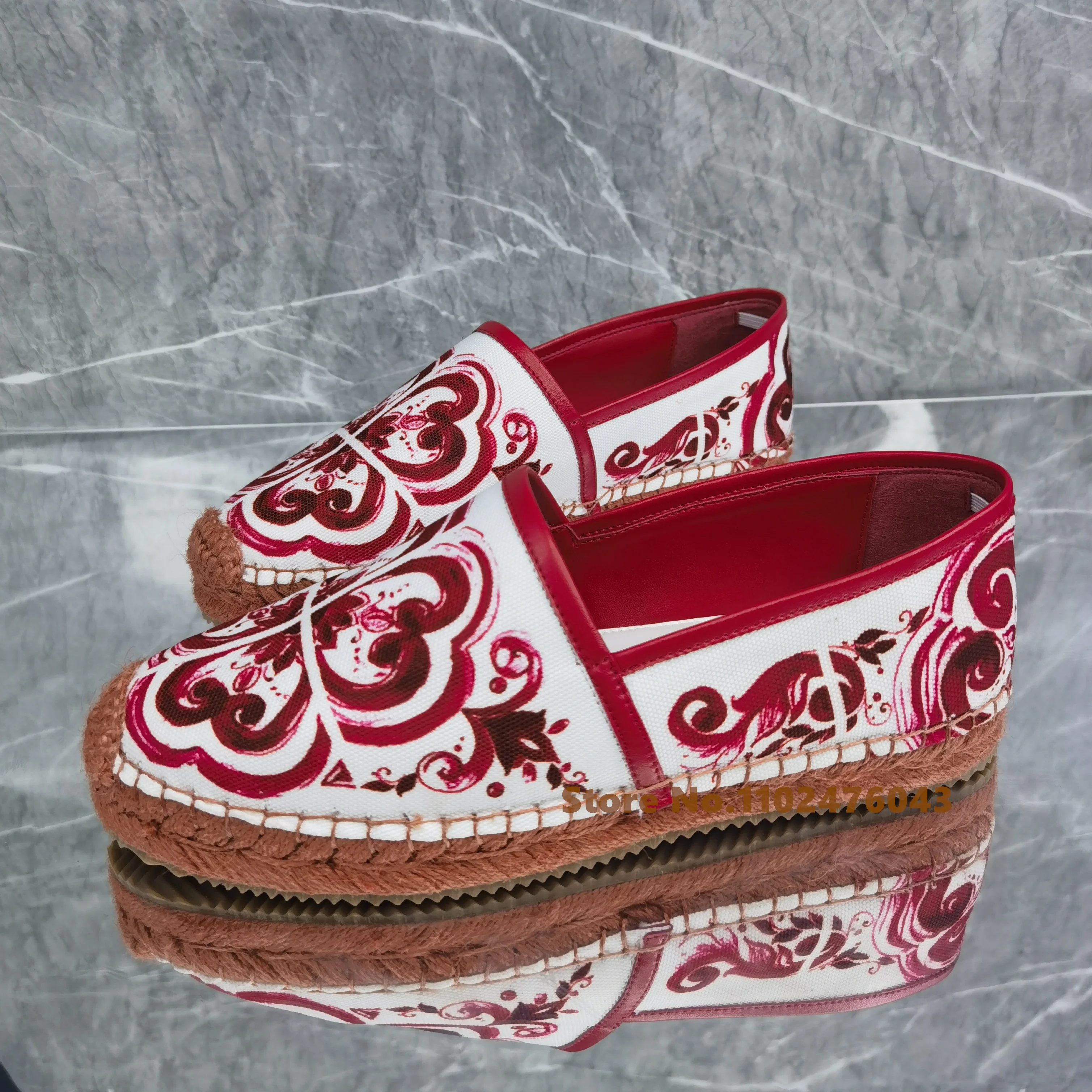 Red-Flower-Print-Flat-Sandals-Women-Casual-Blue-White-Totem-Ethnic ...