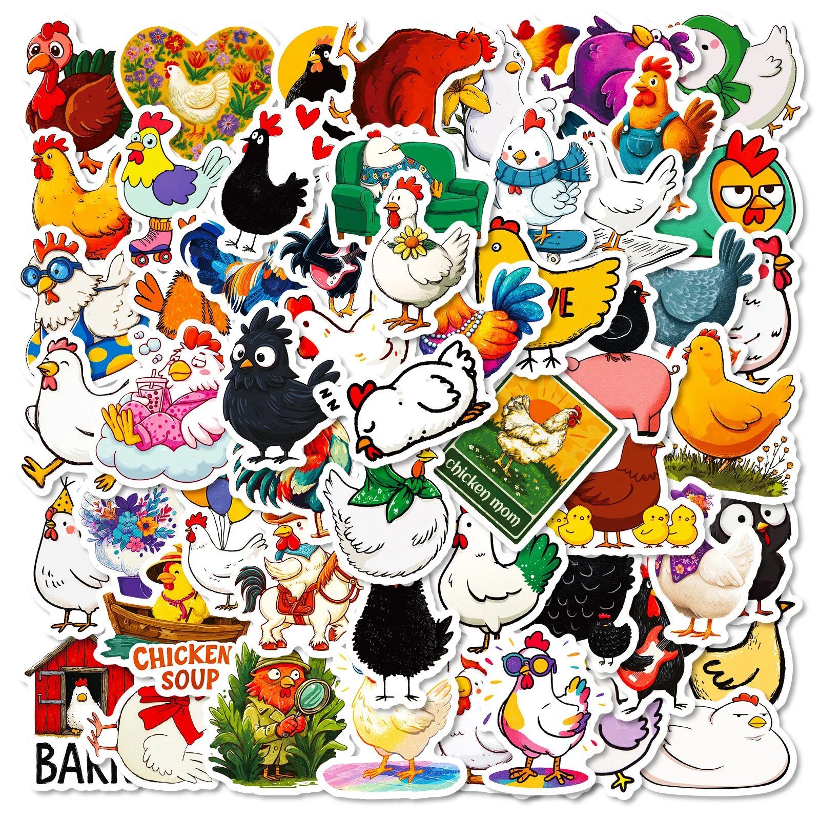 10/28/56pcs Funny Chicken Graffiti Stickers Rooster Decals for DIY ...