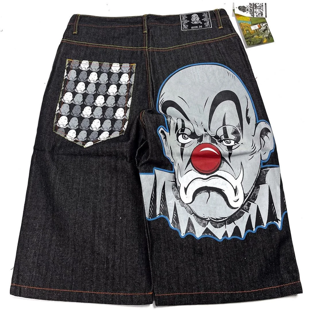 American-retro-clown-pattern-loose-fashion-casual-wide-leg-denim ...