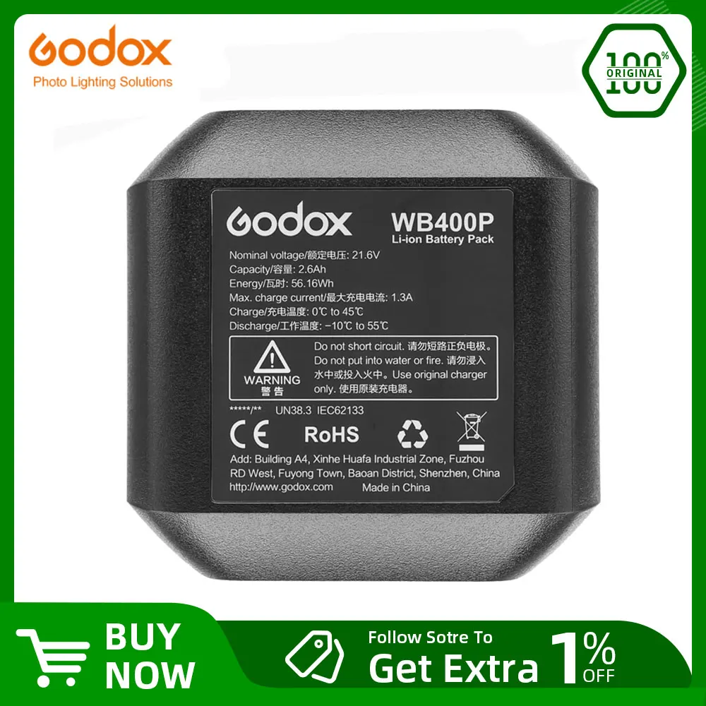Godox AD400PRO WB400P Li-ion Battery External Flash Light Camera Lamp ...