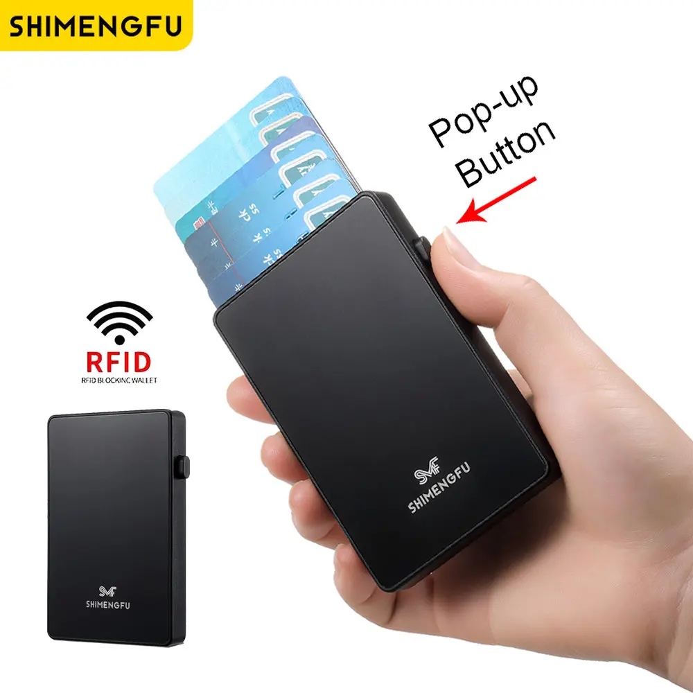 RFID-Pop-up-Card-Holder-Wallet-Push-Button-Cartera-Mujer-Smart-Metal ...