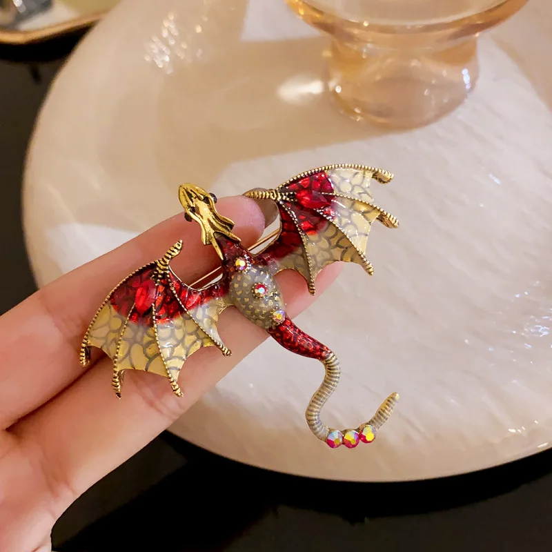 Enamel Flying Dragon Lapel Pins for Women Rhinestone Animal Brooch Pin ...