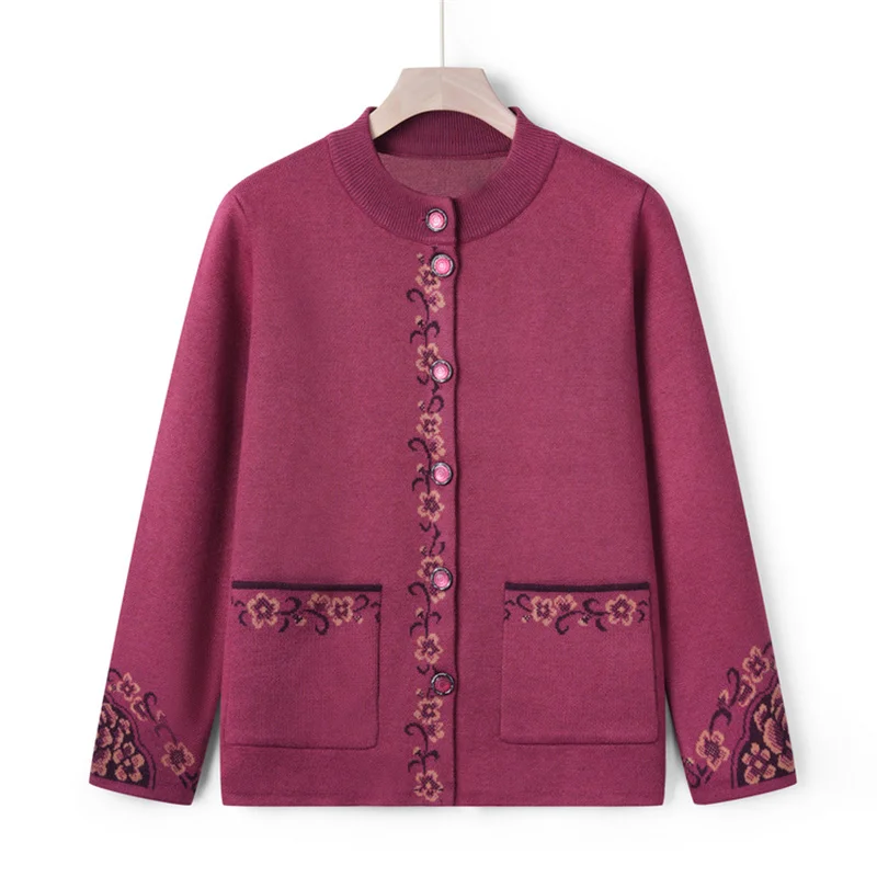 Buttons Long Sleeve Middle Aged Mother Thicken Cardigan Sweaters Top ...