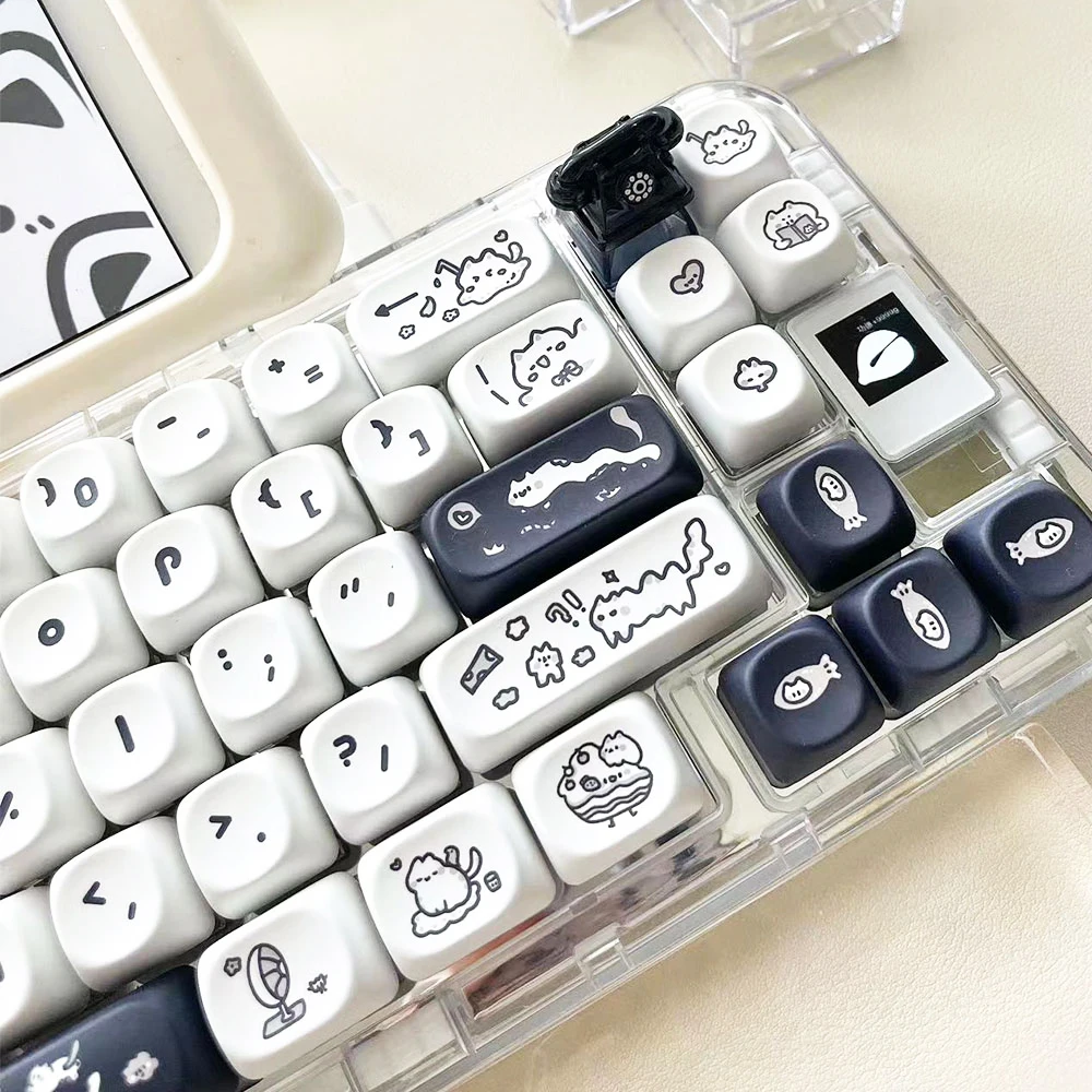 Naught-Cat-Black-White-Keycap-140-Keys-MOA-Profile-PBT-Keycaps-Dye ...